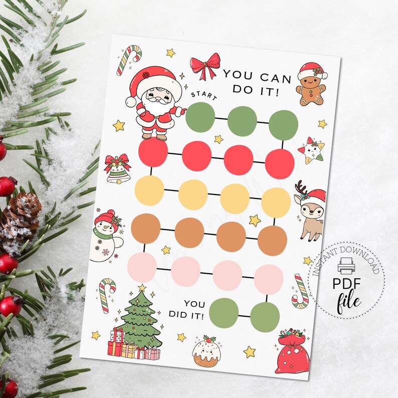 Christmas Reward Chart for Kids, Printable Santa Behavior Sticker Chart ...