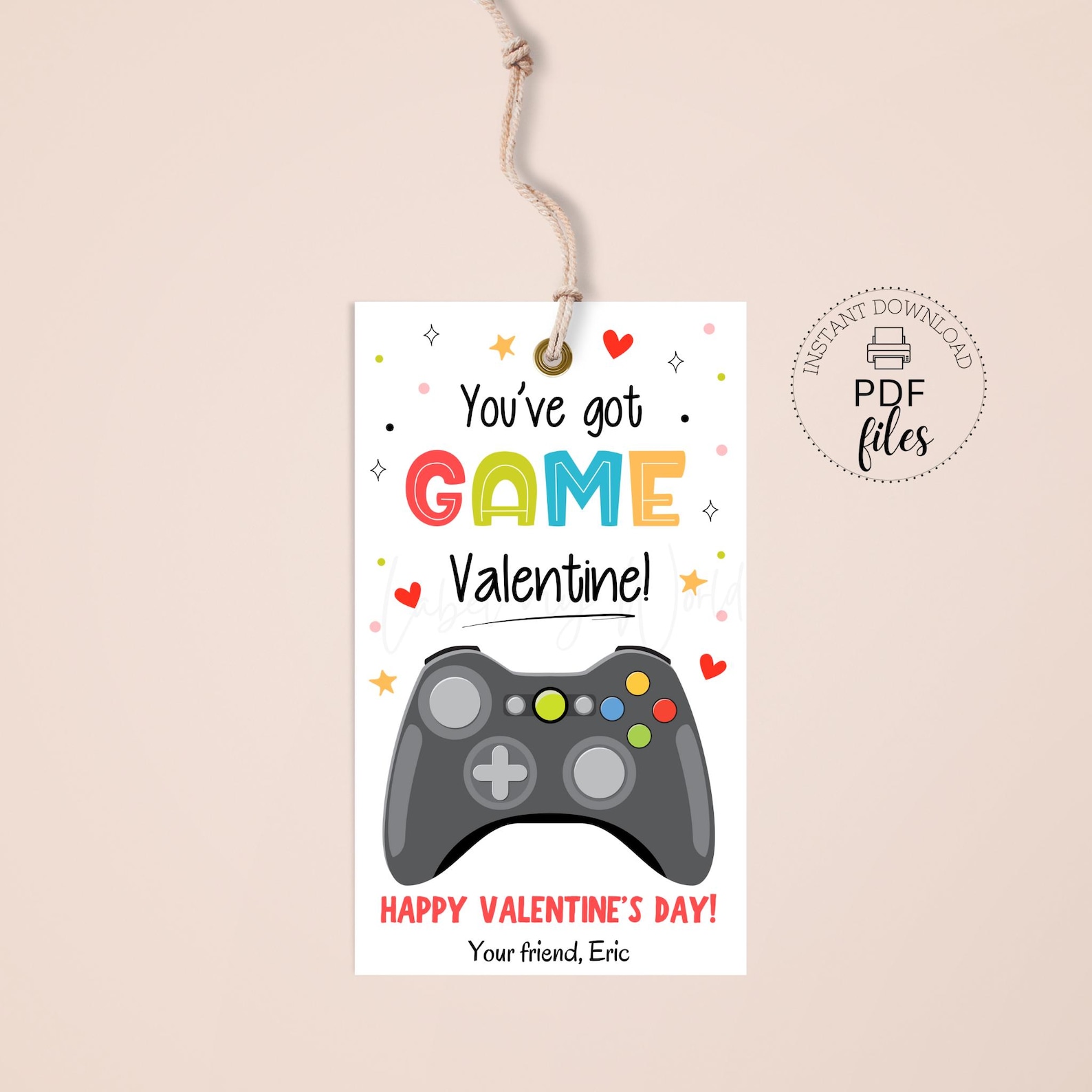 Printable Valentine Video Game Gift Tag, Personalized You've Got Game ...