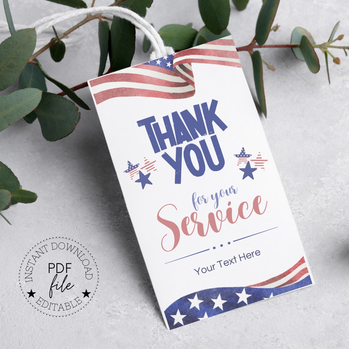 Editable Thank You for Your Service Gift Tag American Flag Military ...