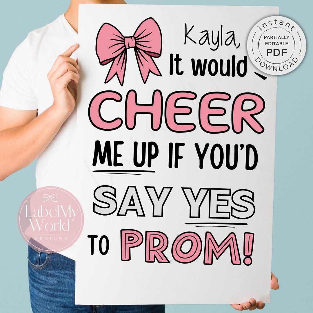 Cheer Me up Promposal Sign, Printable Pink Bow Cheerleader PROM Poster ...