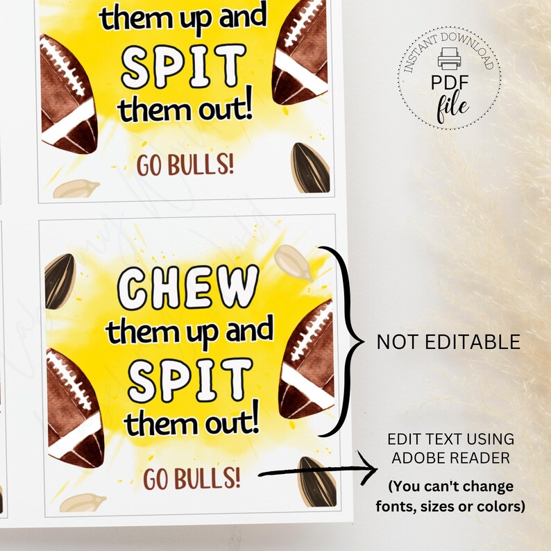 Printable Football Sunflower Seeds Tag, Personalized Chew Them up ...
