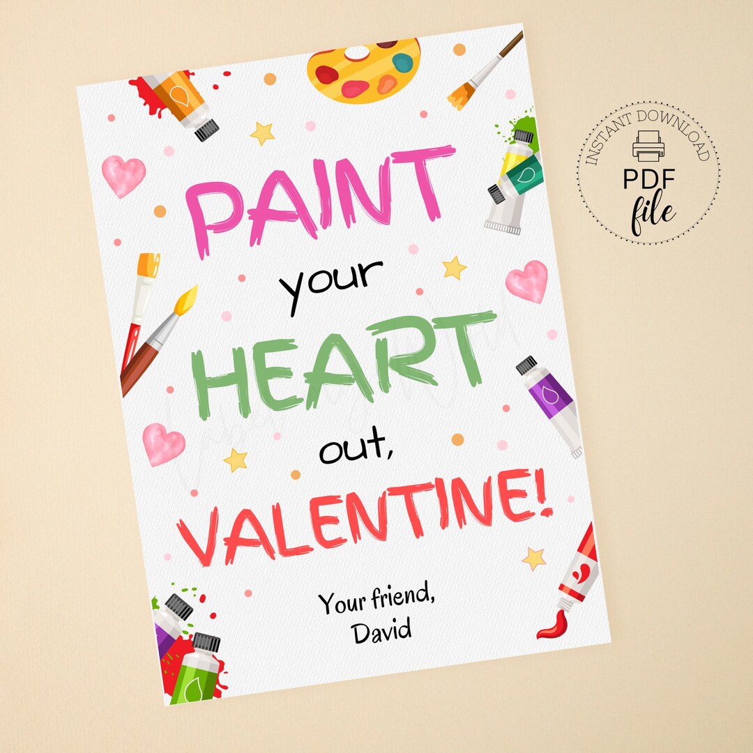 Printable Valentine's Day Paint Gift Tag, Personalized Paint Your Heart ...