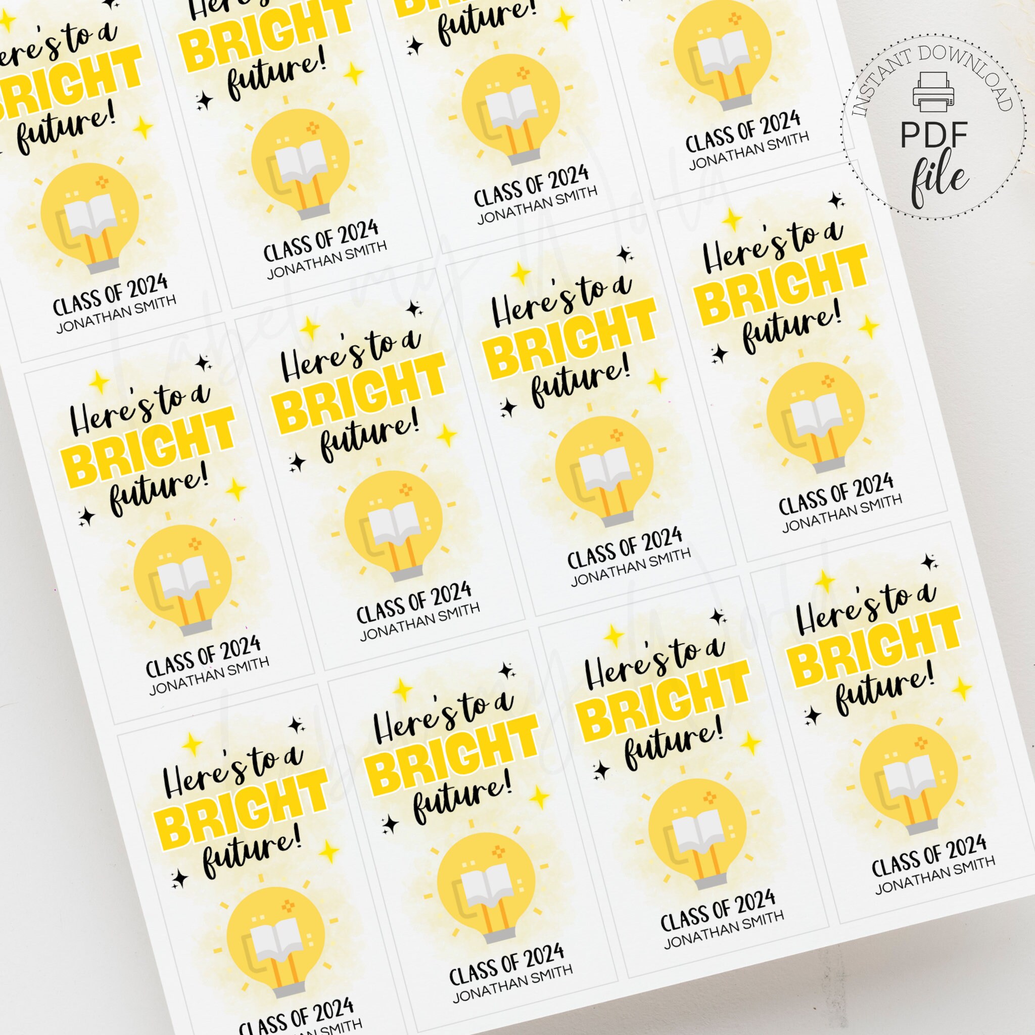 Printable School Graduation Gift Tag, Personalized Here's to A Bright ...