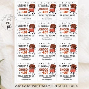 Printable Chocolate Gift Tags, Thanks a Choco-lot for All That You Do ...