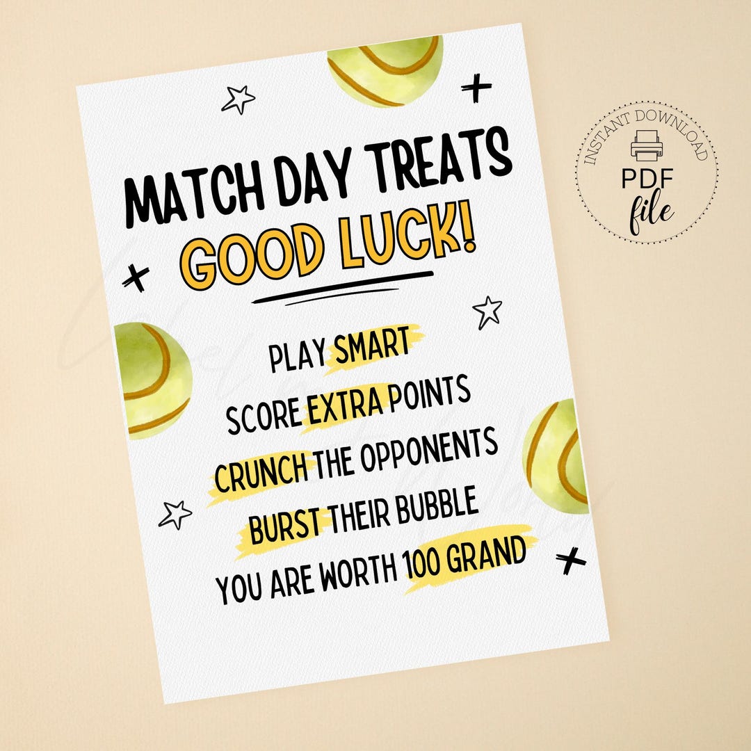 Printable Tennis Candy Treat Bag Tag, Good Luck Tennis Match Gift Tags ...