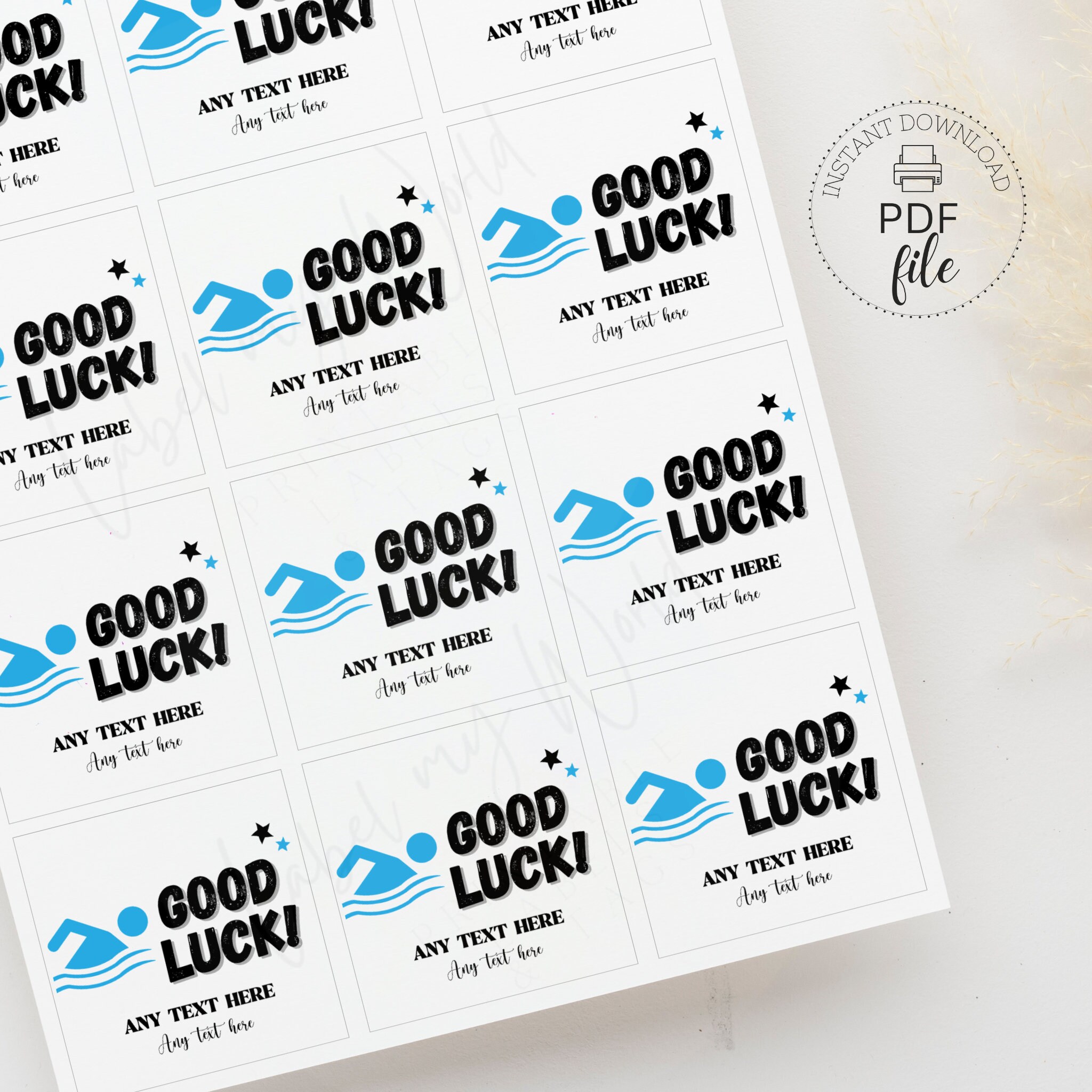 Swim Team Treat Tags | Printable Good Luck Tags | Personalized/editable ...