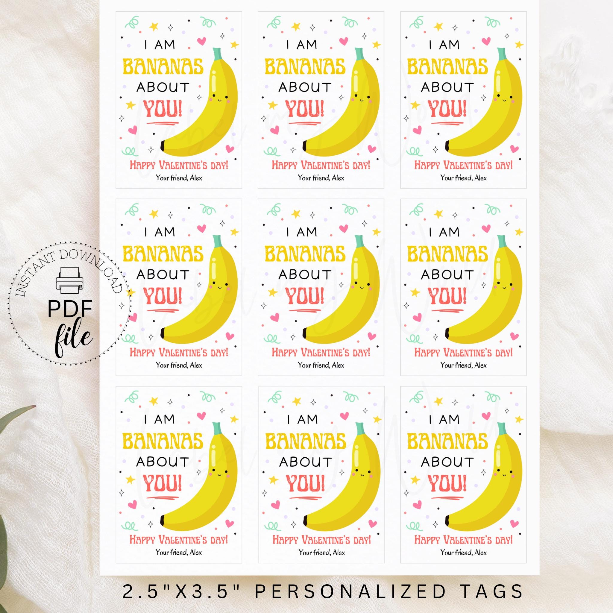 Printable Bananas About You Valentine Gift Tag, Personalized Classroom ...