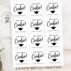 Printable One Smart Cookie Congratulations Grad Gift Tag, Graduation ...