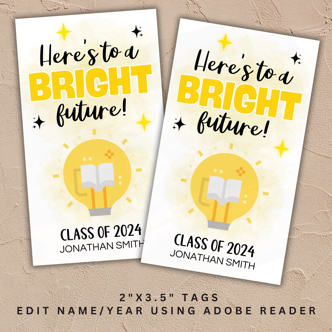 Printable School Graduation Gift Tag, Personalized Here's to A Bright ...
