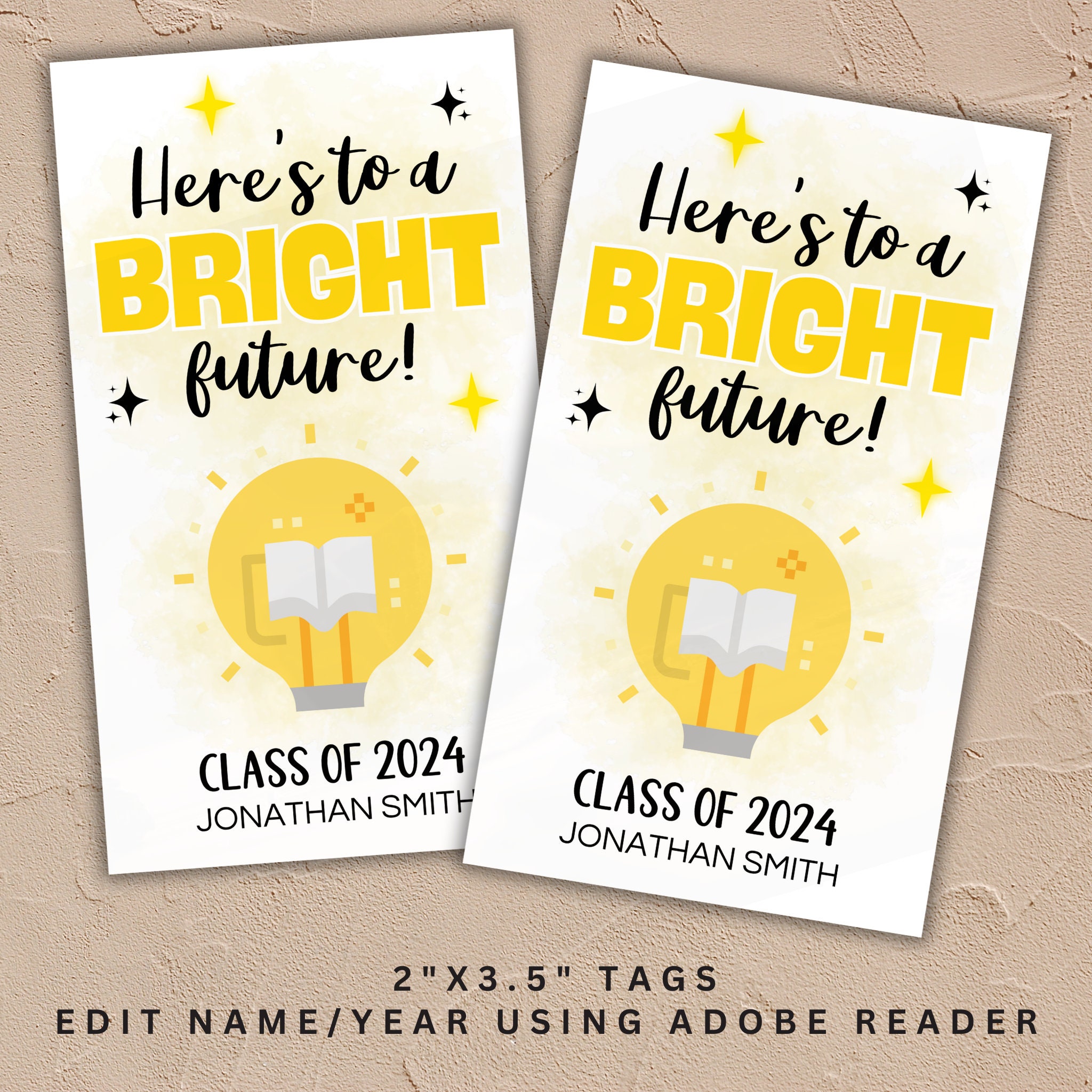 Printable School Graduation Gift Tag, Personalized Here's to A Bright ...