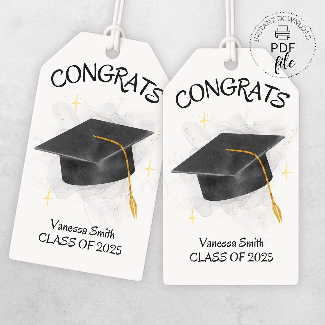 Printable Congrats Class of 20XX Tags, Personalized Graduation Black ...