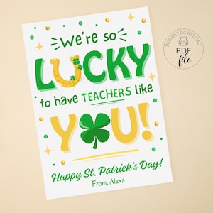 Printable St. Patrick's Day Teacher Appreciation Gift Tag, so Lucky to ...