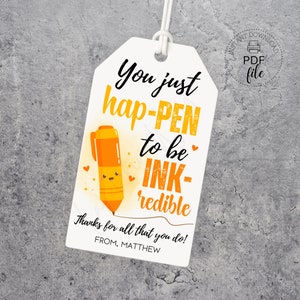 Printable Teacher Appreciation Gift Tag, Personalized You Just Happen ...