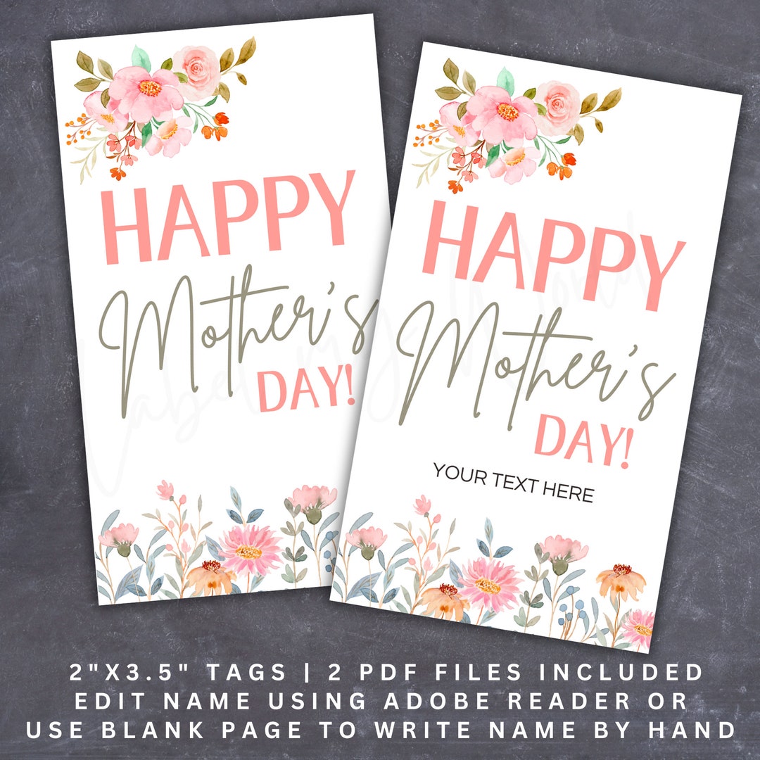 Happy Mother's Day Printable Gift Tag, Personalized Floral Mother's Day ...
