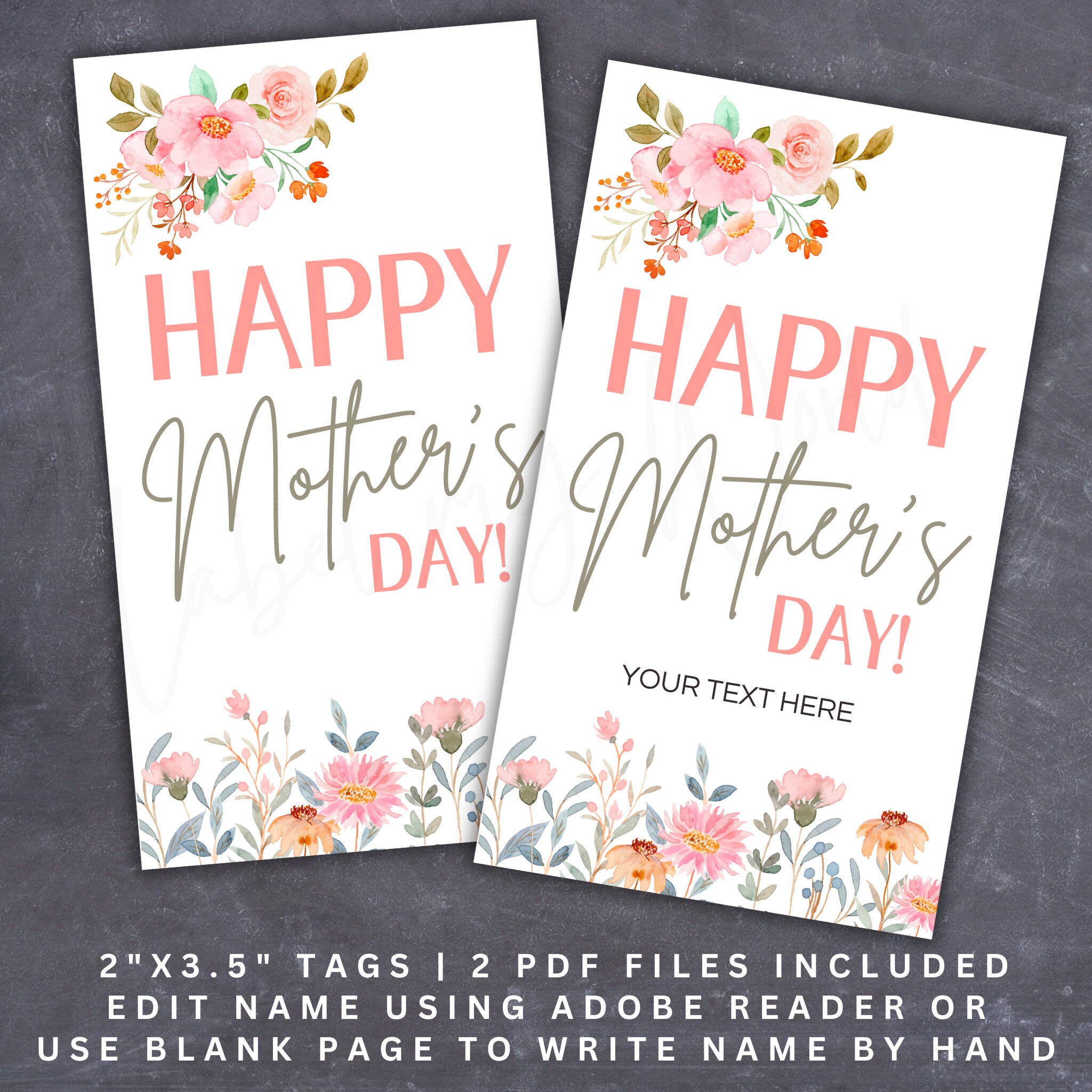Happy Mother's Day Printable Gift Tag, Personalized Floral Mother's Day ...