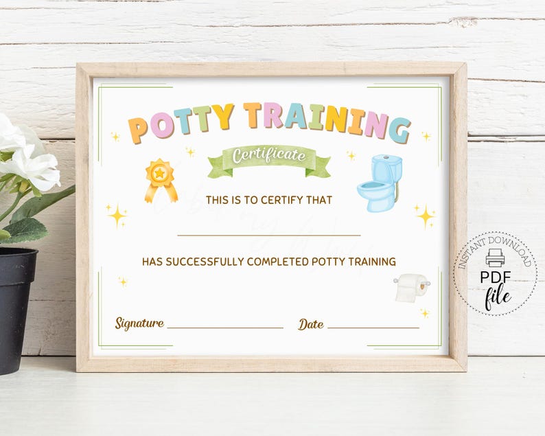Potty Training Certificate for Toddlers, Boy/girl Toilet Training ...