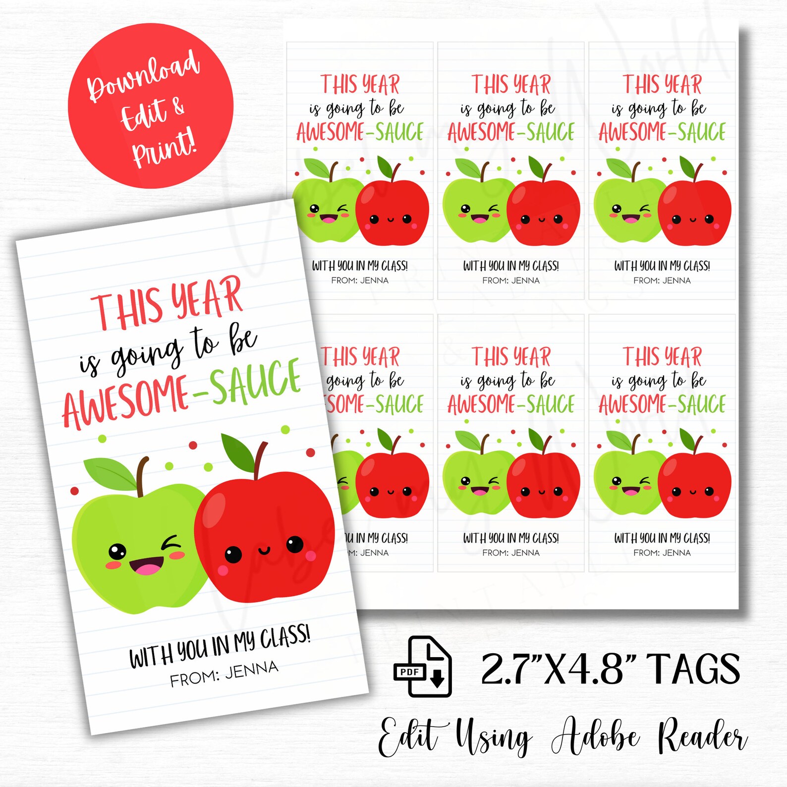 Printable Awesome-sauce School Year Gift Tag, Personalized Classroom ...