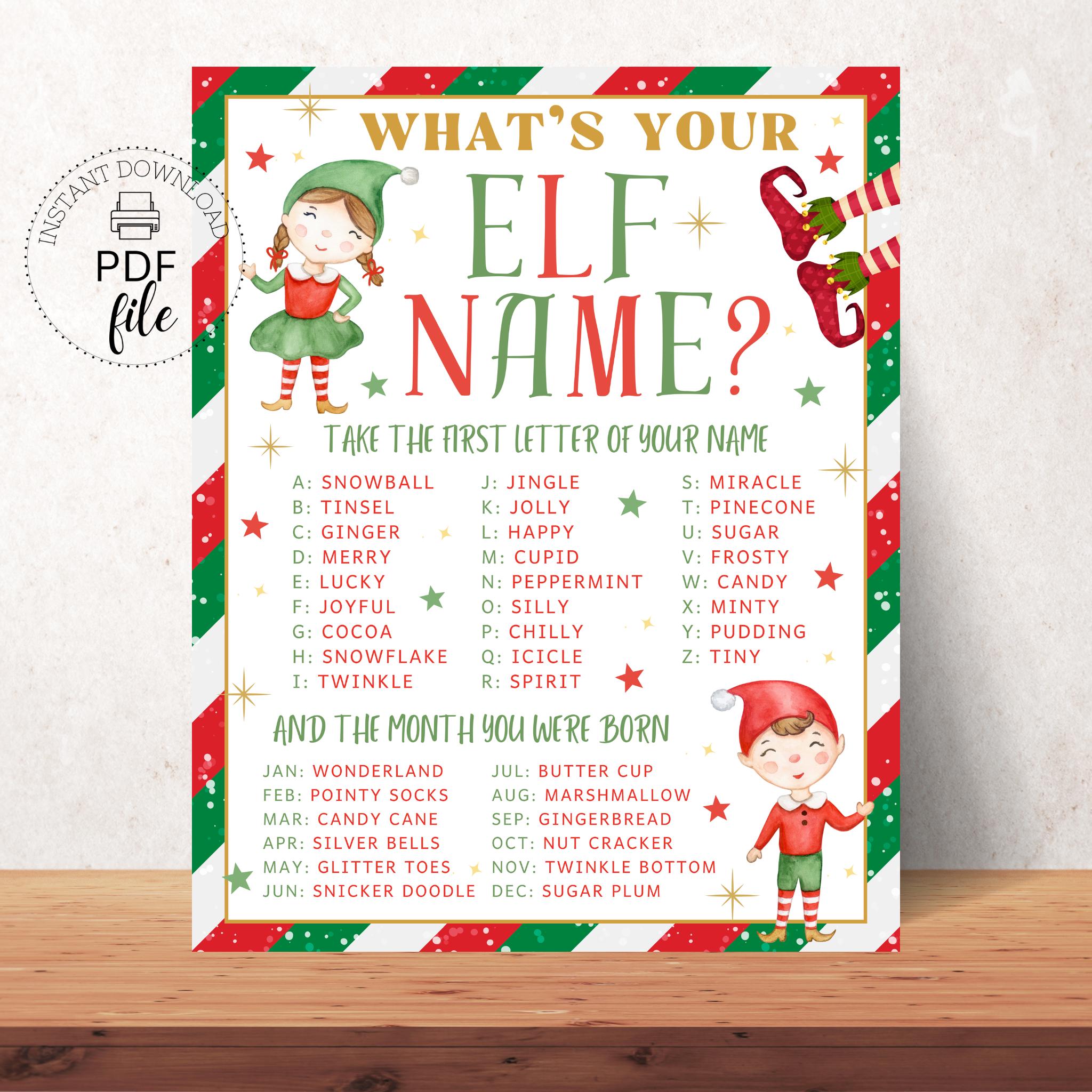 Printable What's Your Elf Name Game, Christmas Party Game Sign (PDF ...