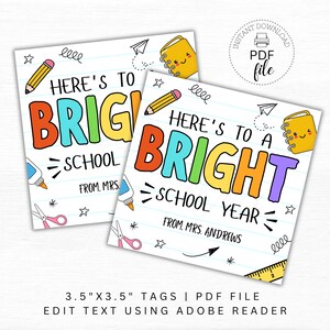 Printable Here's to a Bright School Year Tag, Personalized First Day of ...