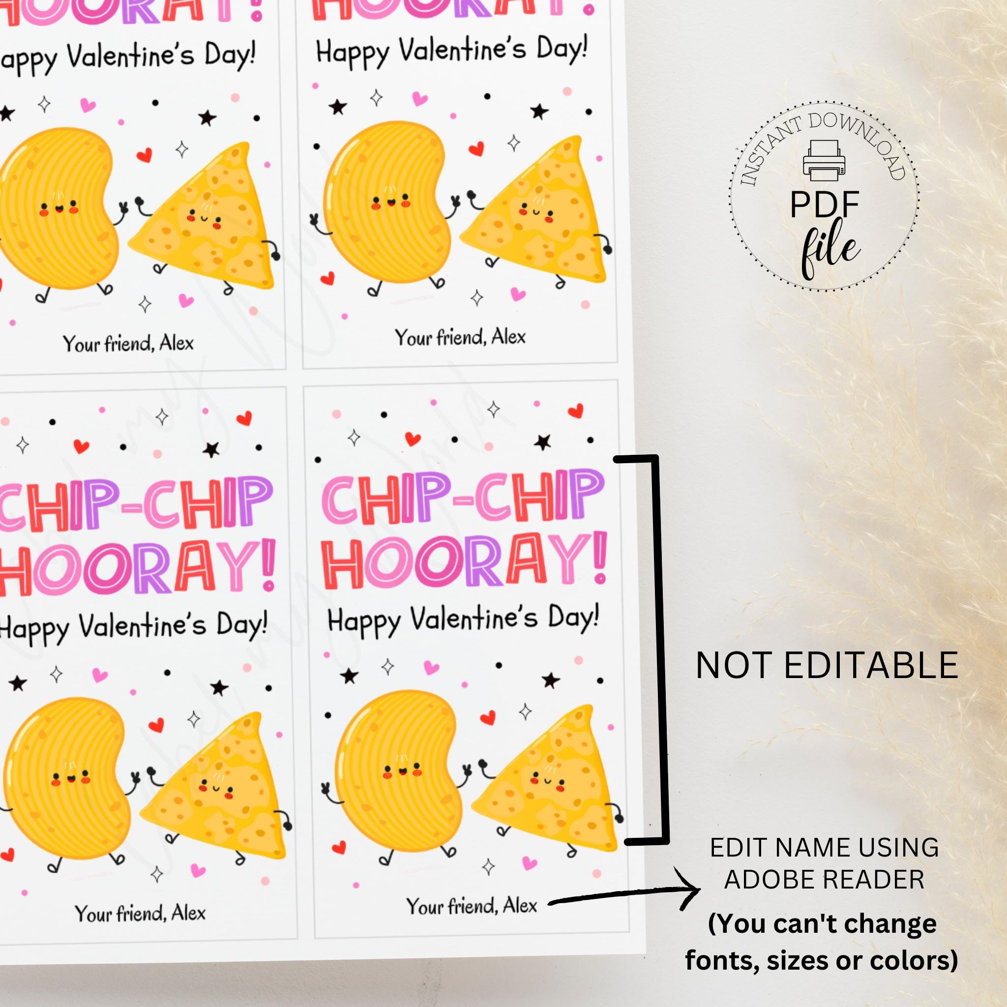 Printable Chip Chip Hooray Happy Valentines Day Gift Tag, Personalized ...