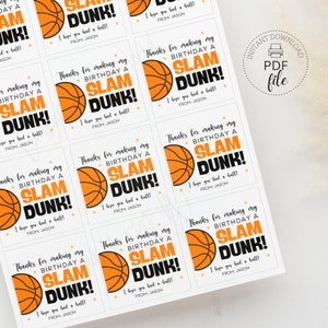 Printable Thanks for Making My Birthday a Slam Dunk Gift Tags ...