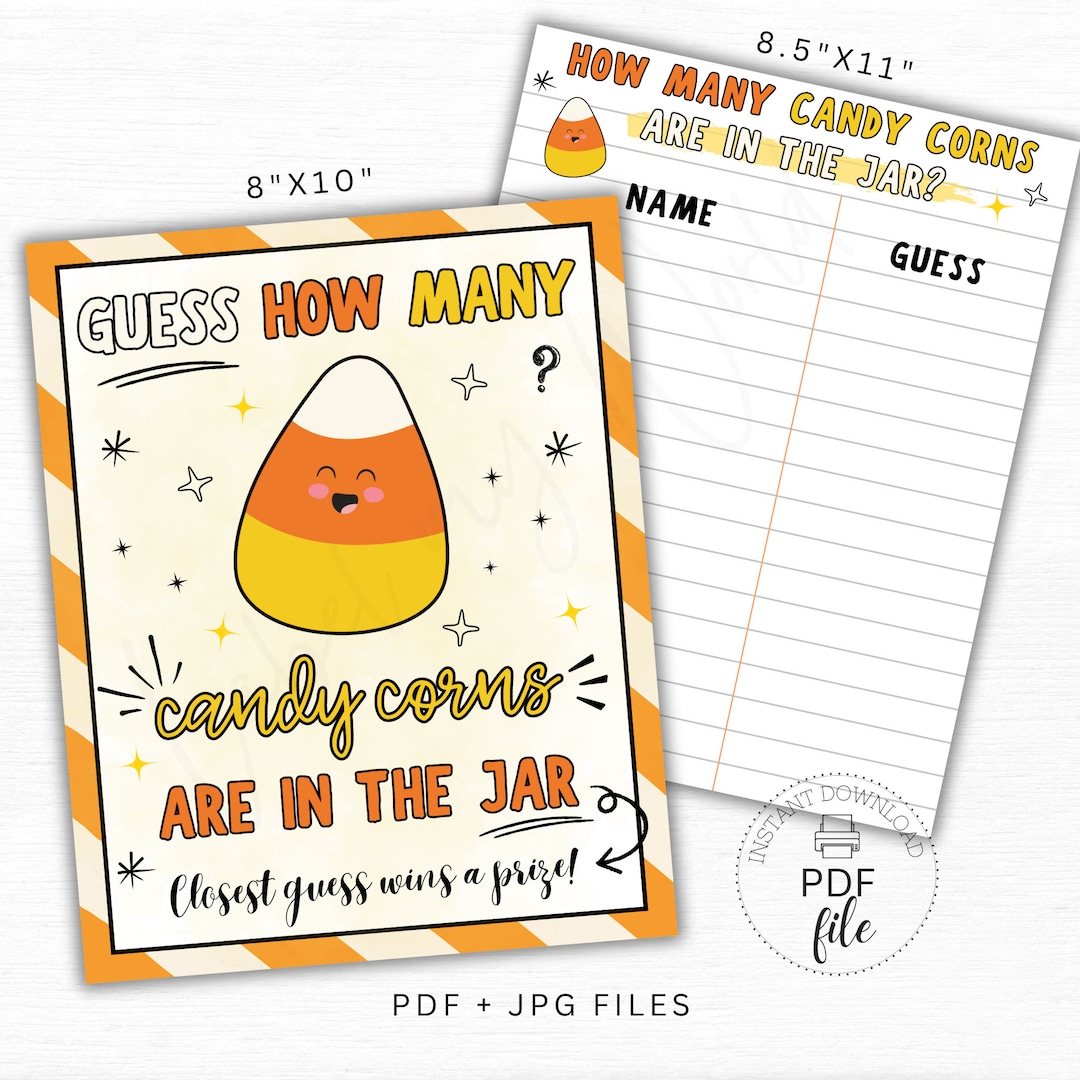Printable Guess How Many Candy Corns Are in the Jar Sign + Name/guess ...