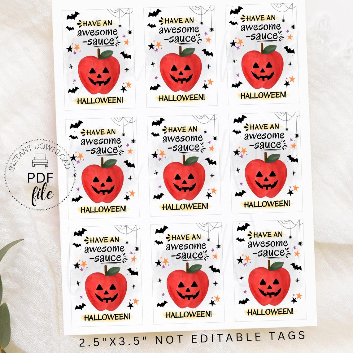 Printable Applesauce Halloween Treat Tag, School/teacher/classroom ...