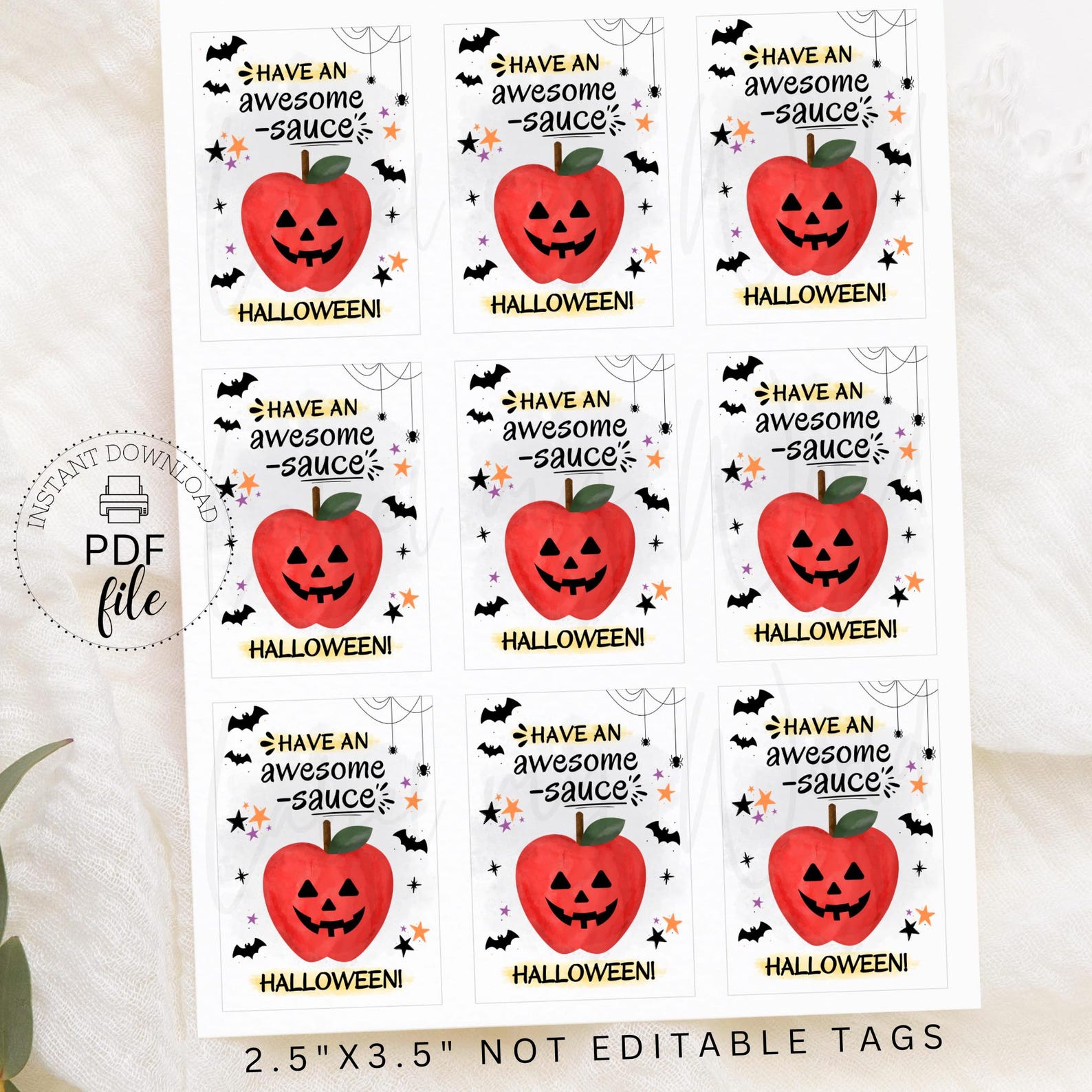 Printable Applesauce Halloween Treat Tag, School/teacher/classroom ...
