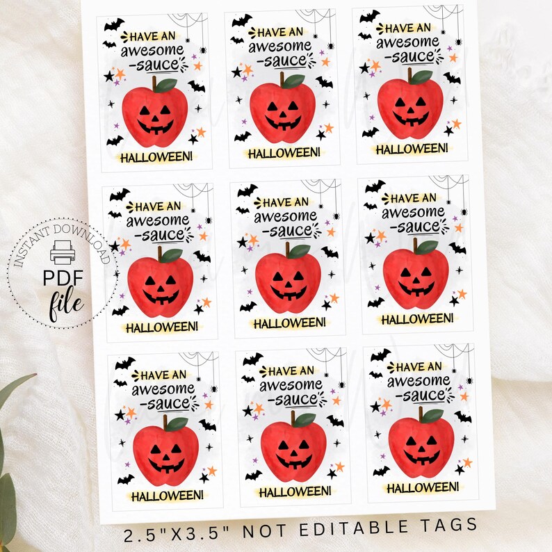 Printable Applesauce Halloween Treat Tag, School/teacher/classroom ...