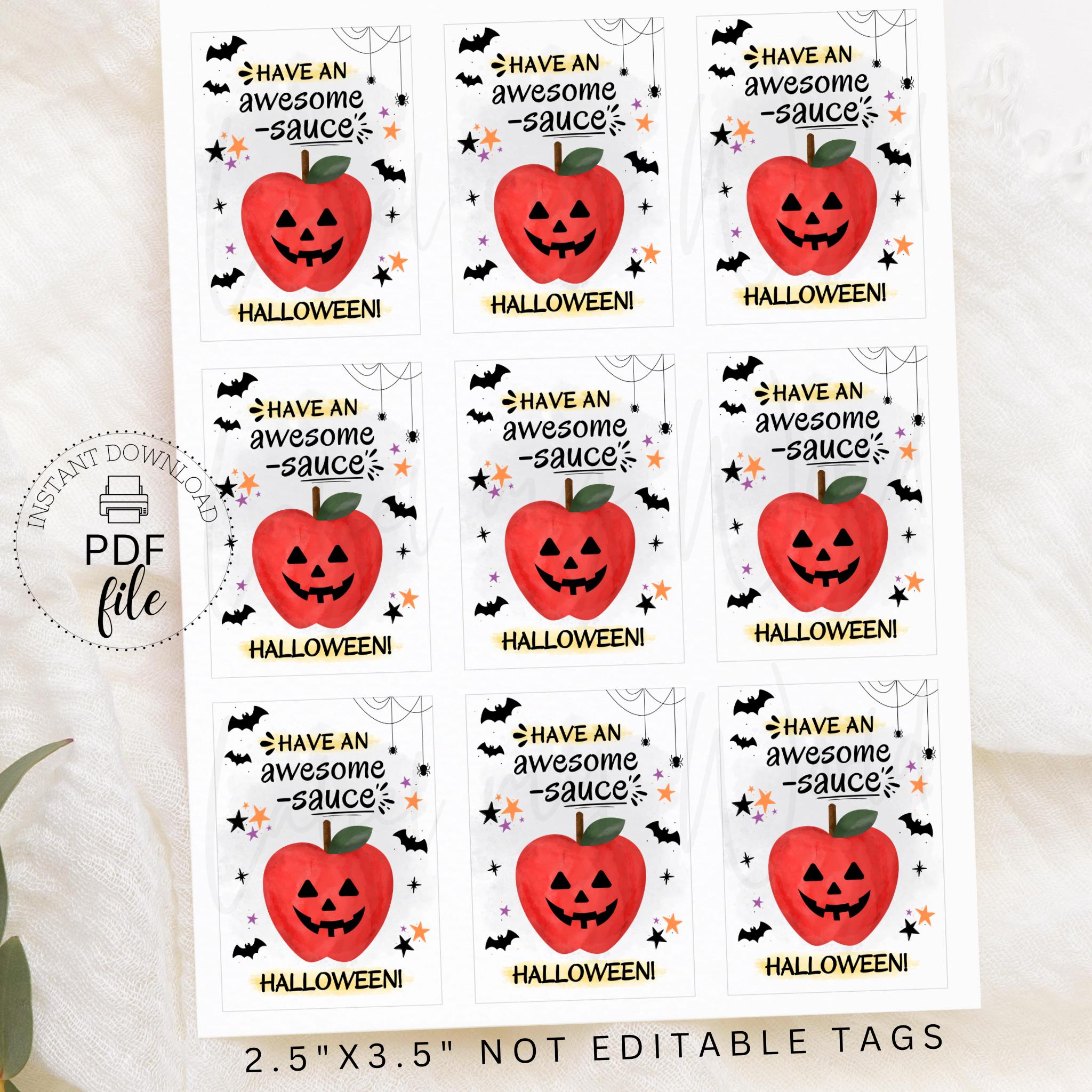 Printable Applesauce Halloween Treat Tag, School/teacher/classroom ...