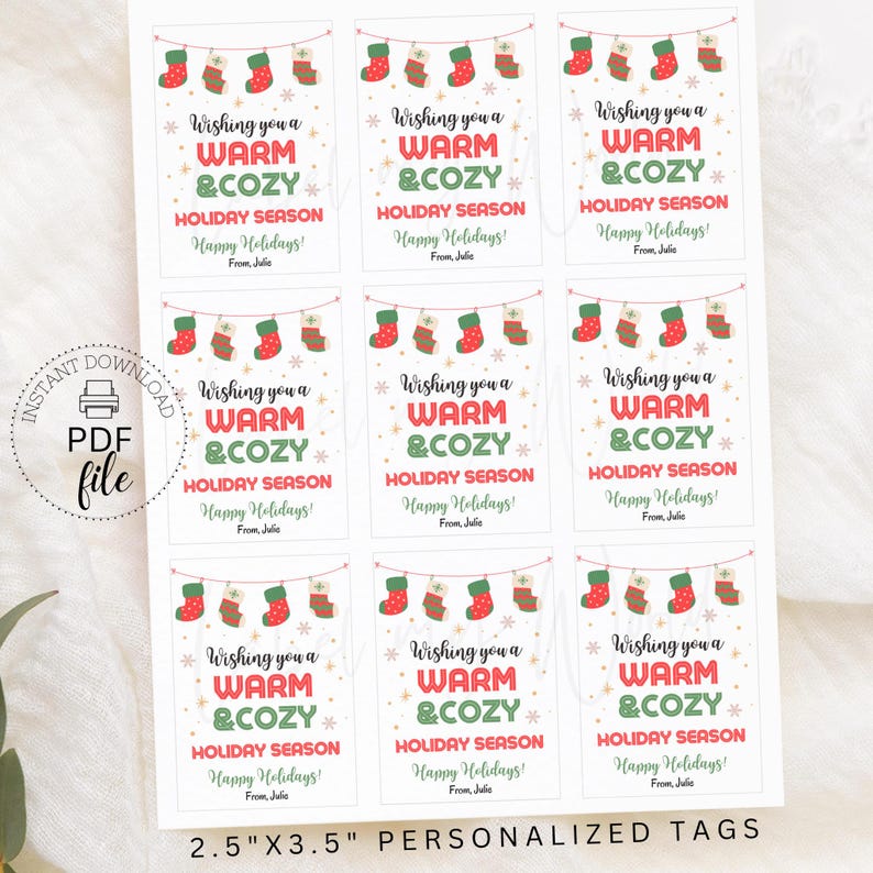 Printable Fuzzy Socks Tag, Personalized Wishing You a Warm and Cozy ...
