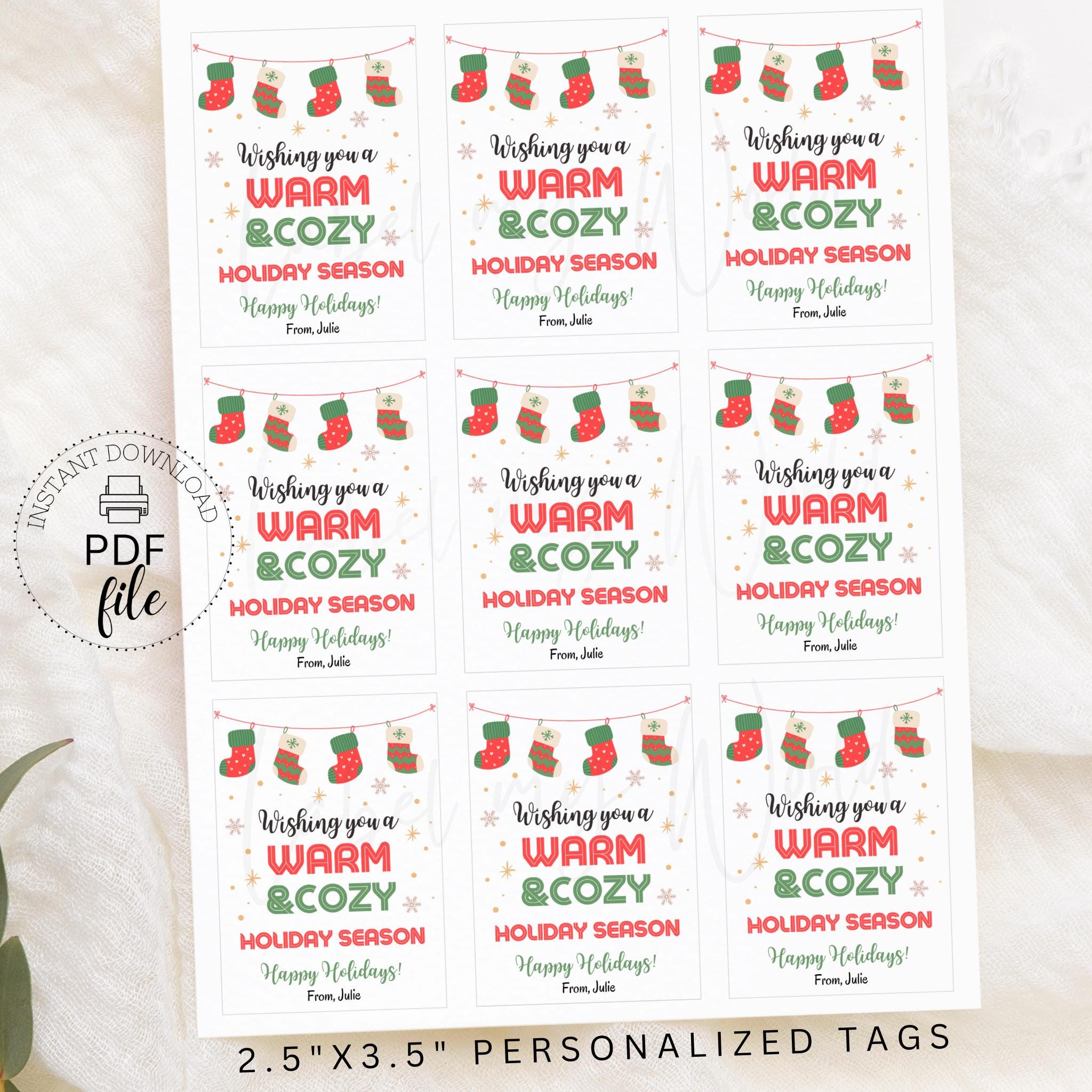 Printable Fuzzy Socks Tag, Personalized Wishing You a Warm and Cozy ...