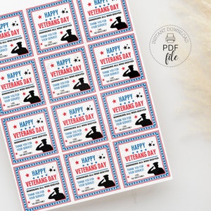 Printable Happy Veterans Day Thank You for Your Service Gift Tag (PDF ...
