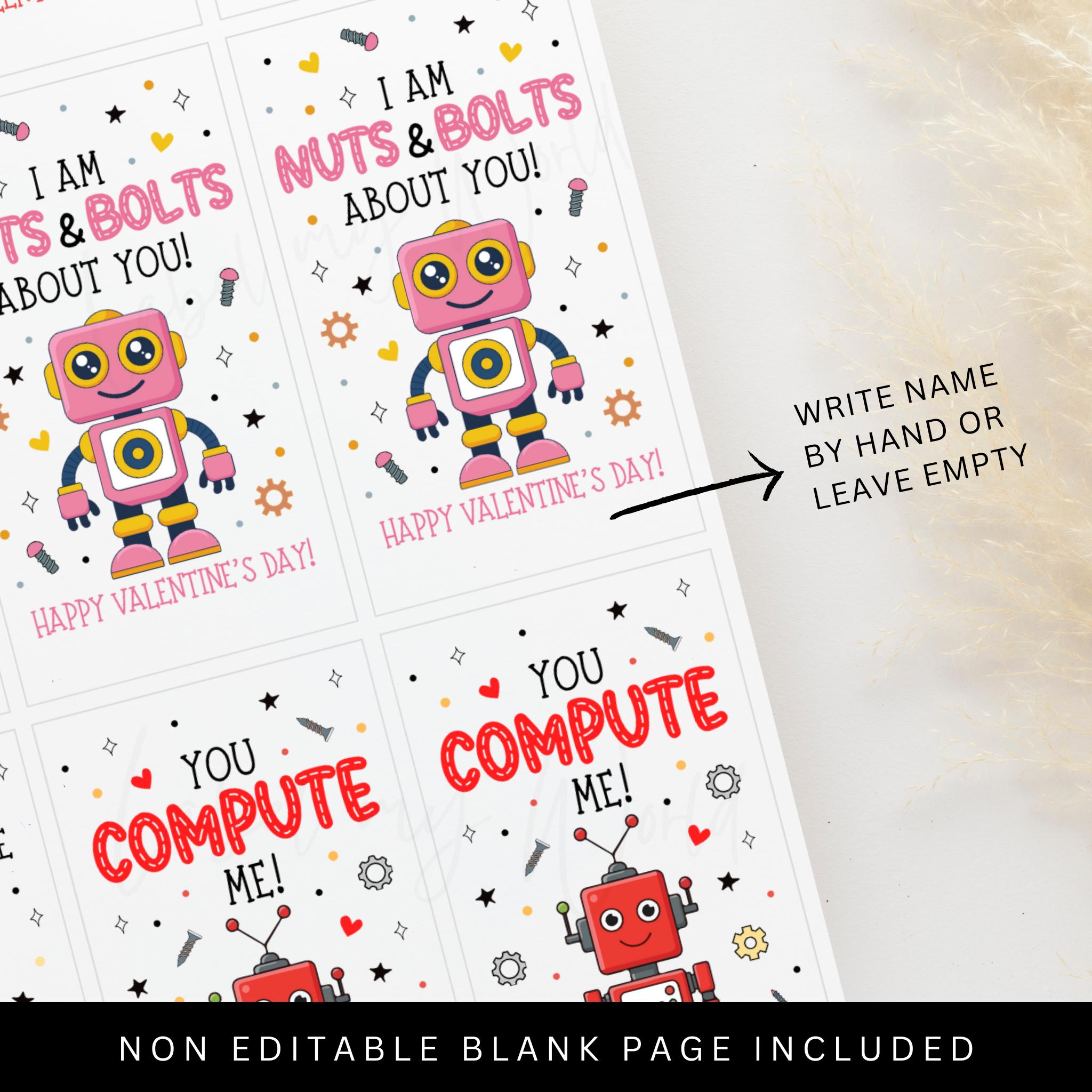 Printable Robot Valentine Cards, Classroom Robot Valentine's Day Gift ...