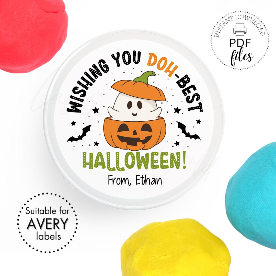 Playdough Halloween Favor Labels, Wishing You Doh-best Halloween ...