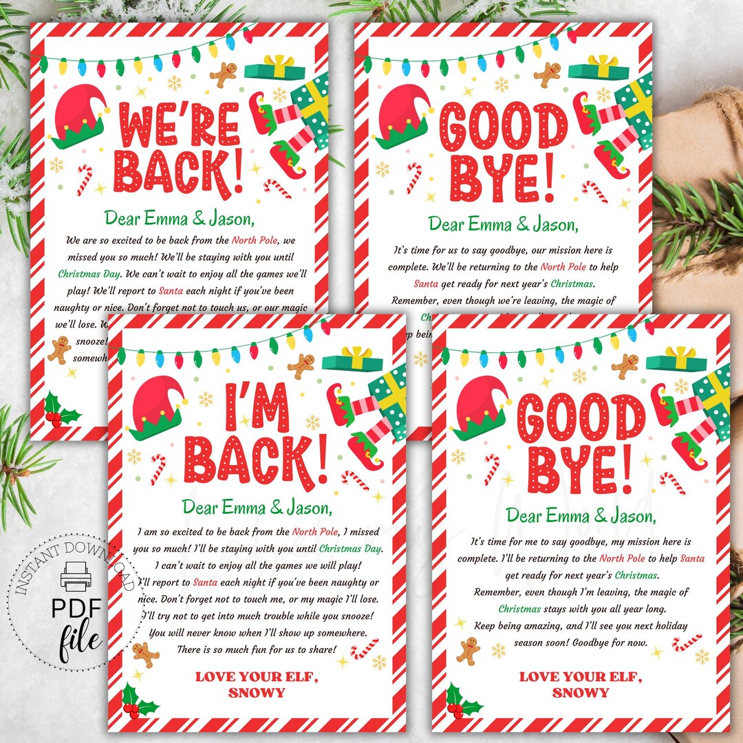 Printable Elf/elves Arrival & Goodbye Letters, Christmas Elf Return 5 ...