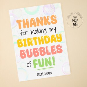 Printable Bubble Birthday Party Favor Tag, Personalized Thanks for ...
