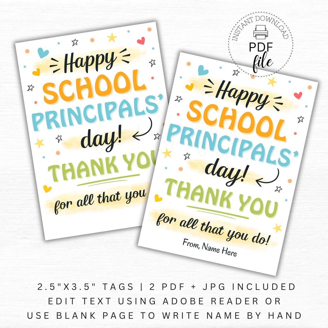 Printable Happy School Principals Day Gift Tag, Personalized Thank You ...
