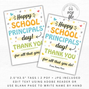 Printable Happy School Principals Day Gift Tag, Personalized Thank You ...