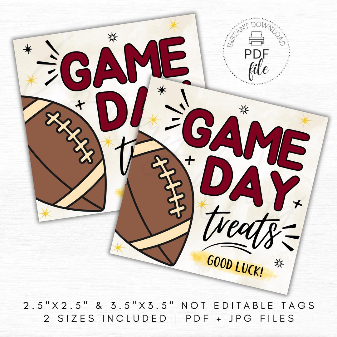Printable Football Game Day Tag, Game Day Treats Good Luck Gift Tags ...
