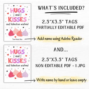 Printable Hugs and Kisses & Valentine Wishes Gift Tags, Personalized ...