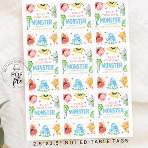 Printable Build Your Own Monster Tags, Make Your Own Monster Kit Card ...
