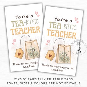 Printable You're a Tea-riffic Teacher Gift Tag, Thanks for Everything ...