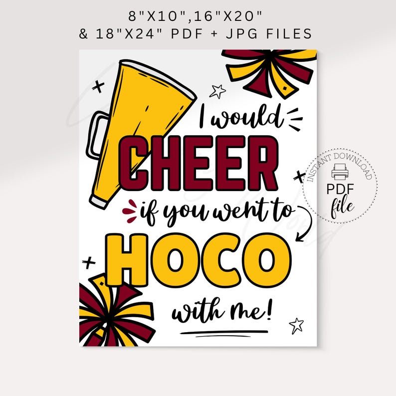 Printable Cheerleader Homecoming Proposal Sign, I Would Cheer If You ...