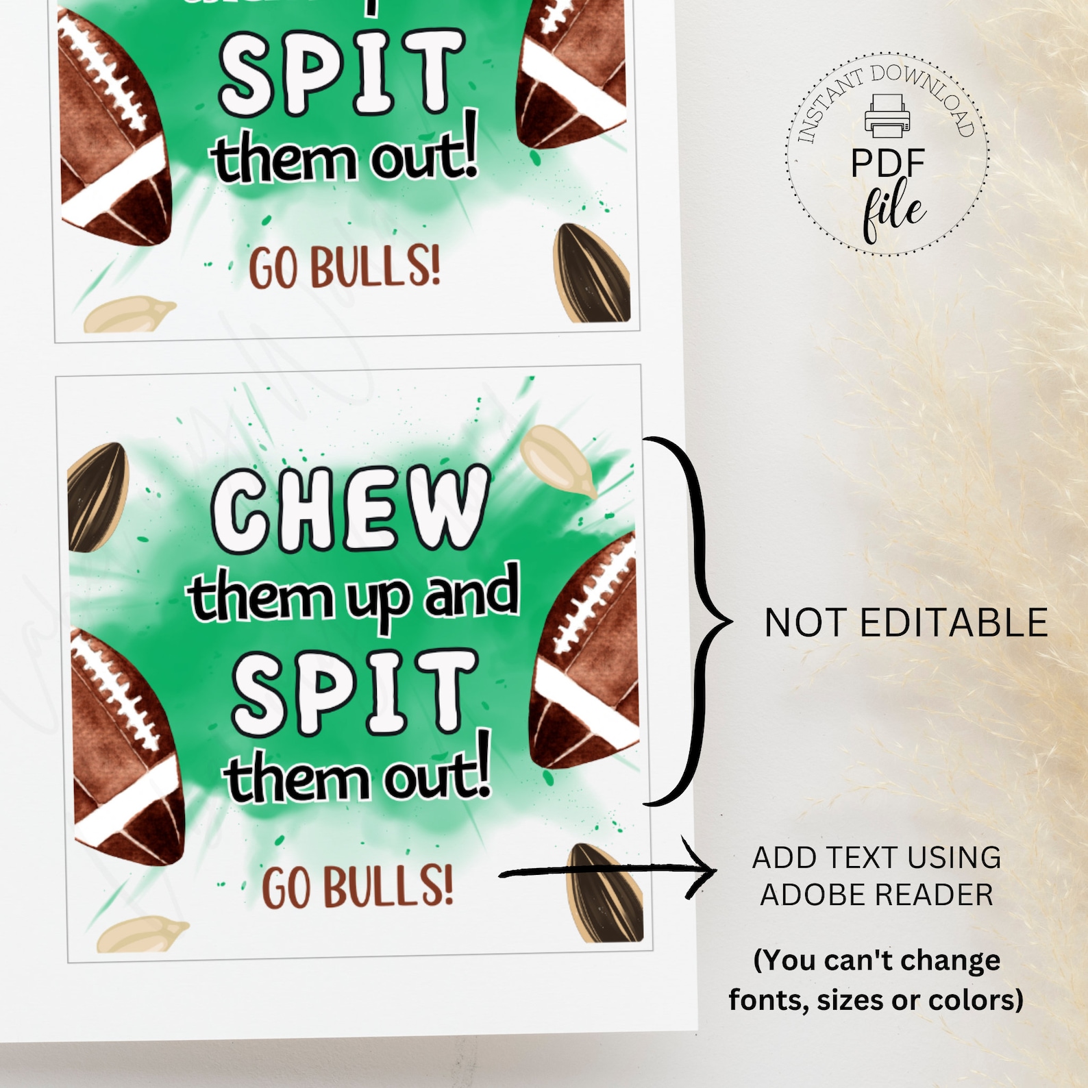 Printable Football Sunflower Seeds Tag, Personalized Chew Them up ...