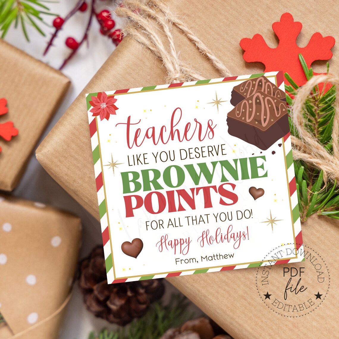 Chocolate Brownie Christmas Gift Tag | Printable Teachers Like You ...