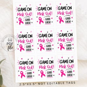 Printable Game on Pink Out Good Luck Treat Tags, Cheer Pink Out Game ...