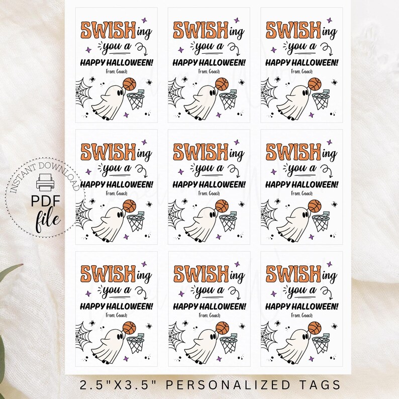 Swish-ing You a Happy Halloween Gift Tag, Basketball Team Game Day ...
