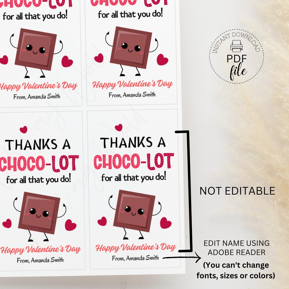 Printable Thanks a Choco-lot for All That You Do Gift Tag, Personalized ...