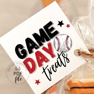 Baseball Game Day Gift Tags | Baseball Game Day Treats Square Hang Tags ...